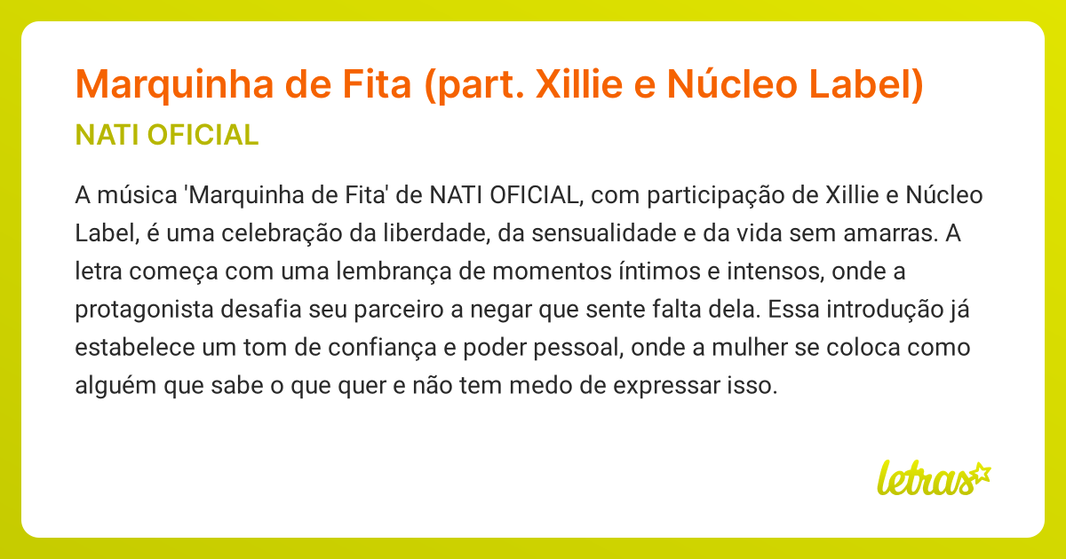 Significado da música Marquinha de Fita (part. Xillie e Núcleo Label ...