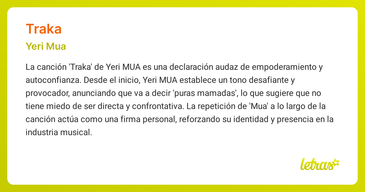 Significado de la canción TRAKA (Yeri Mua) - LETRAS.COM
