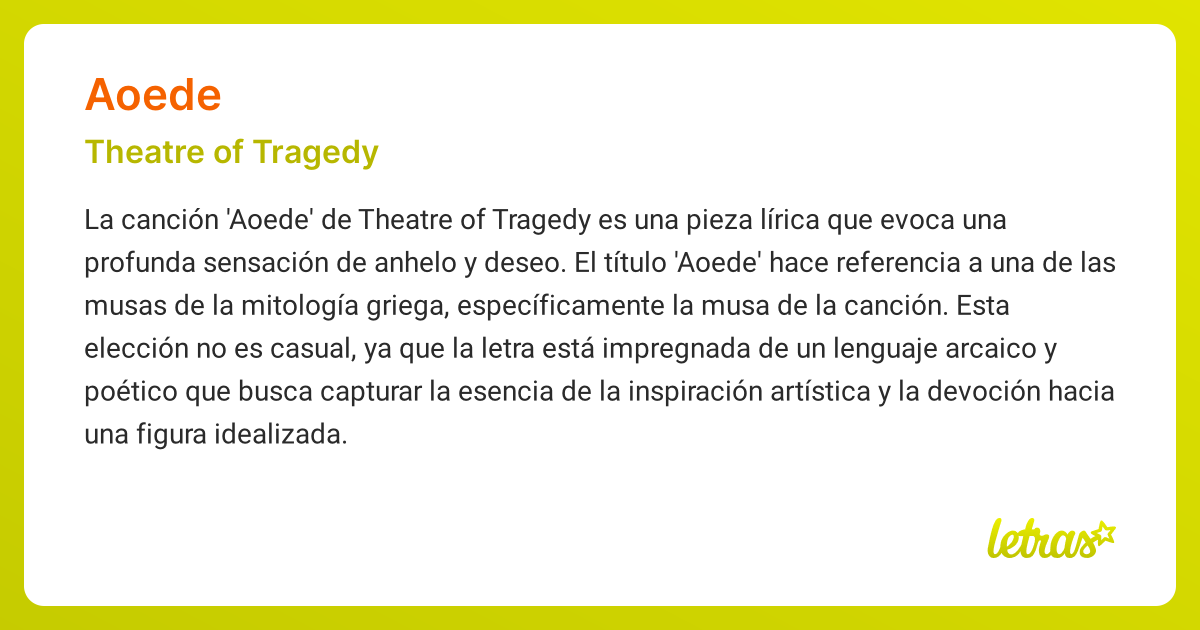 Significado de la canción AOEDE (Theatre of Tragedy) - LETRAS.COM