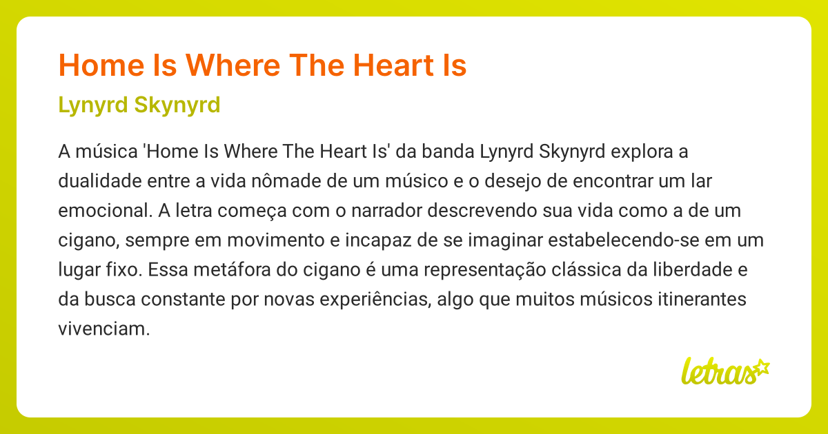 Significado da música HOME IS WHERE THE HEART IS (Lynyrd Skynyrd ...
