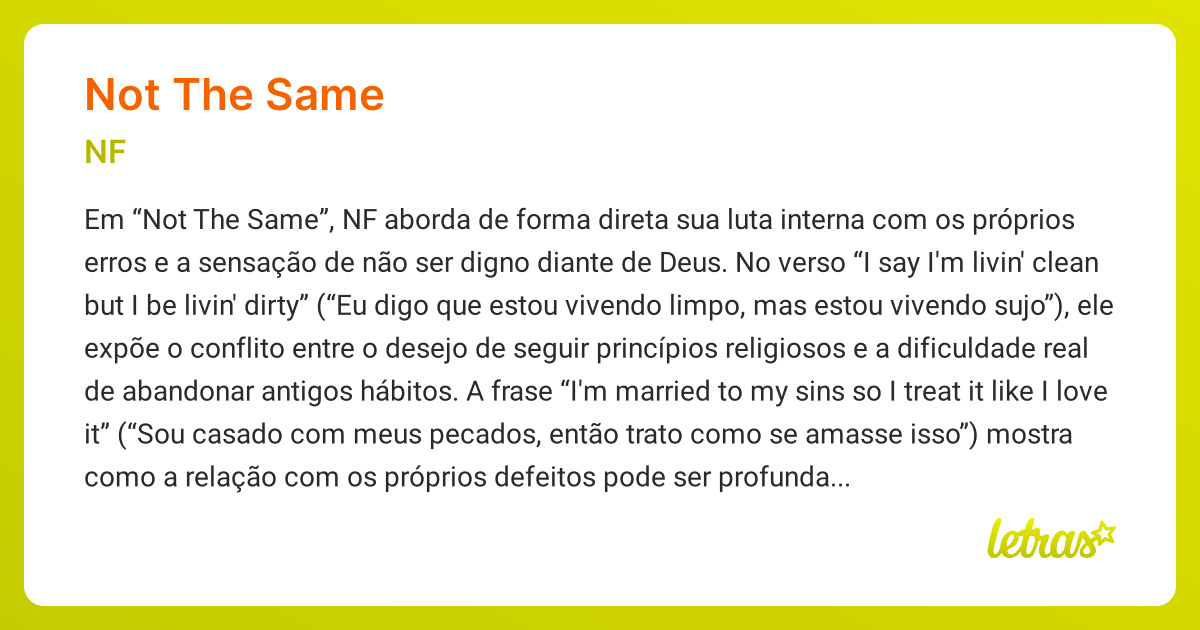 Significado da música NOT THE SAME (NF) - LETRAS.MUS.BR