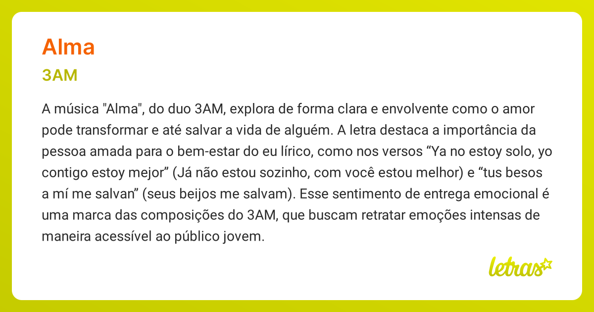 Significado da música ALMA (3AM) - LETRAS.MUS.BR