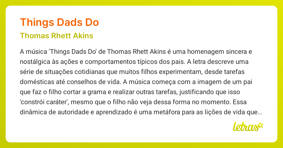 Significado da música THINGS DADS DO (Thomas Rhett Akins) - LETRAS.MUS.BR