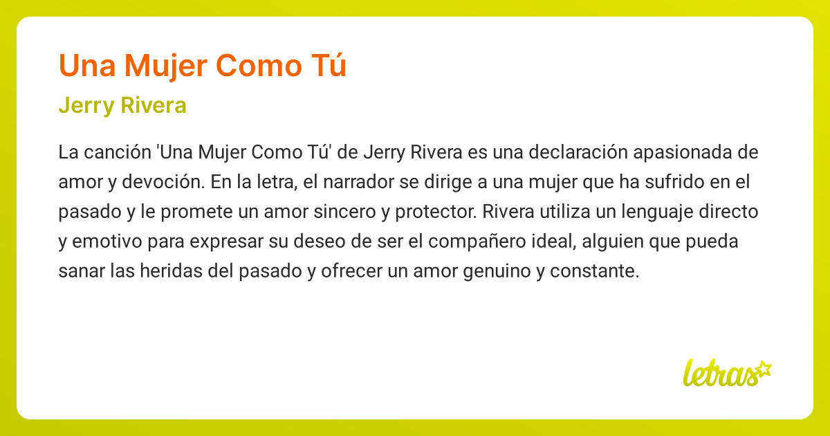 Significado de la canción UNA MUJER COMO TÚ (Jerry Rivera) - LETRAS.COM