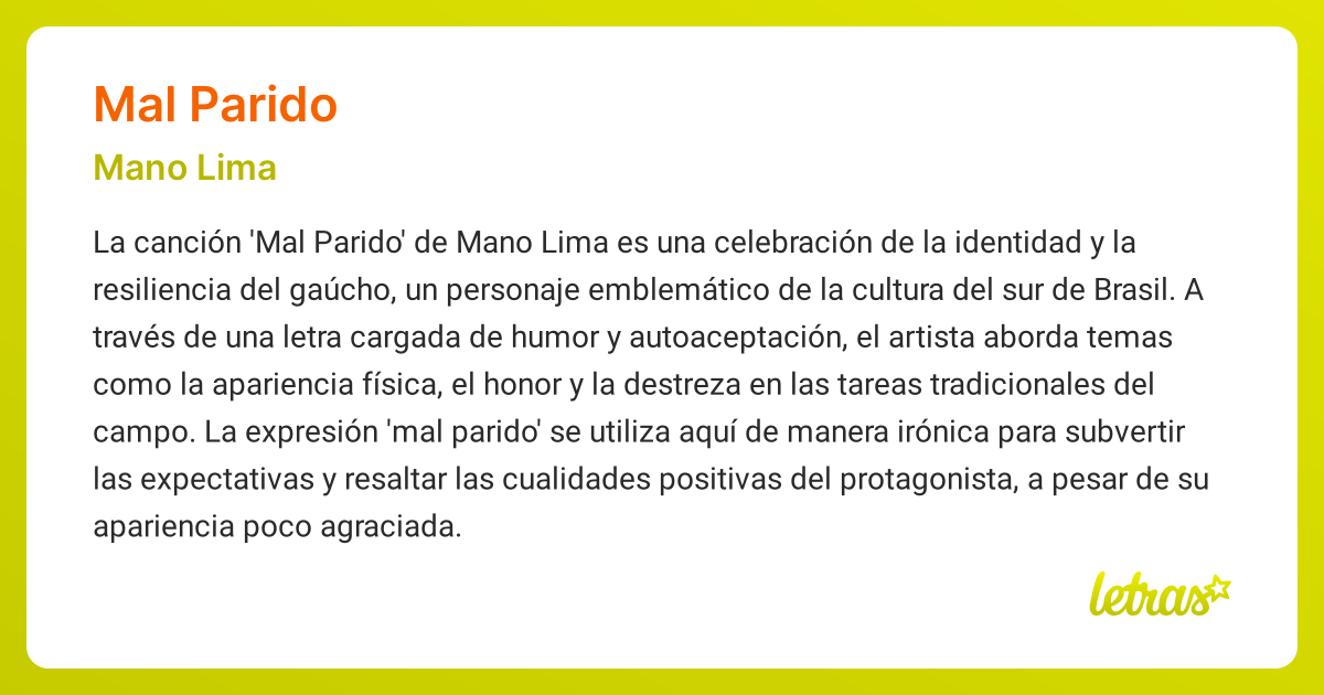 Significado de la canción MAL PARIDO (Mano Lima) - LETRAS.COM