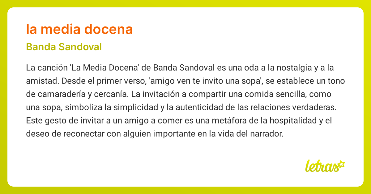 Significado de la canción LA MEDIA DOCENA (Banda Sandoval) - LETRAS.COM