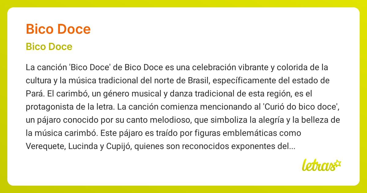 Significado de la canción BICO DOCE (Bico Doce) - LETRAS.COM