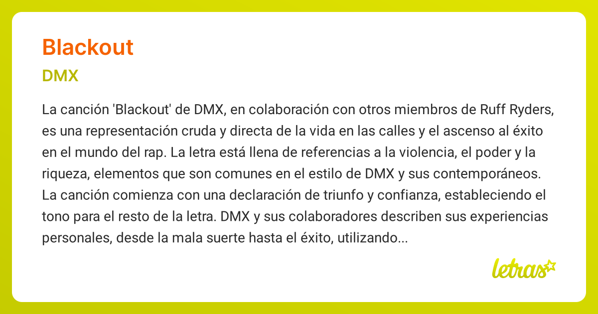 Significado de la canción BLACKOUT (DMX) - LETRAS.COM