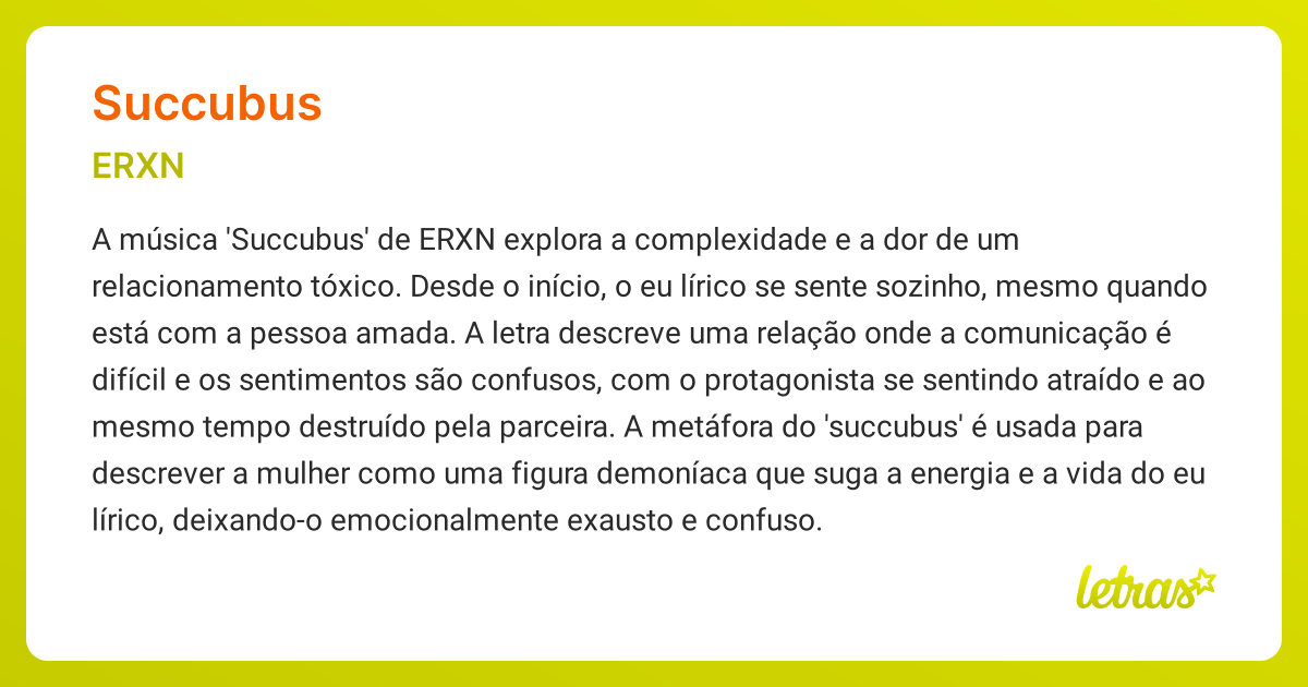 Significado da música SUCCUBUS (ERXN) - LETRAS.MUS.BR