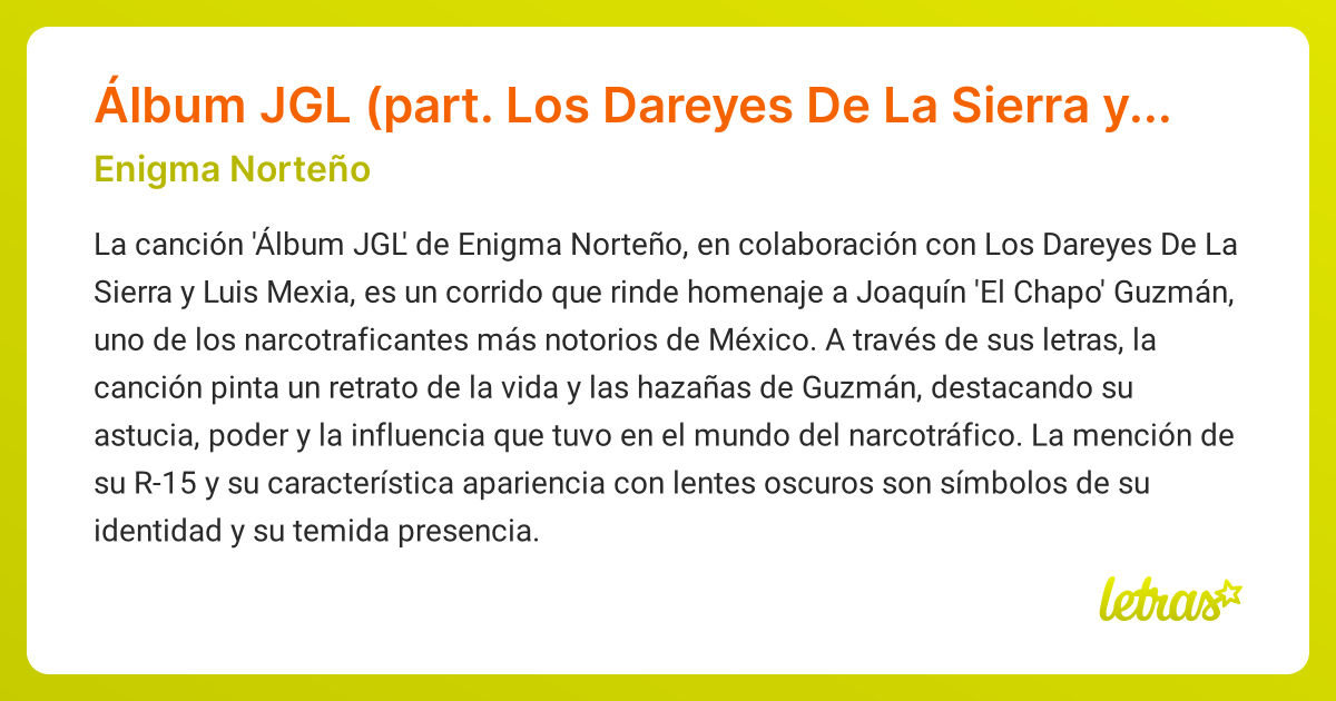 Significado de la canción Álbum JGL (part. Los Dareyes De La Sierra y ...