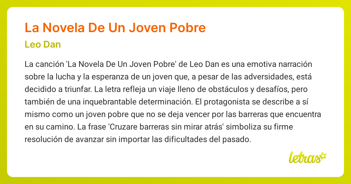 Significado de la canción LA NOVELA DE UN JOVEN POBRE (Leo Dan ...
