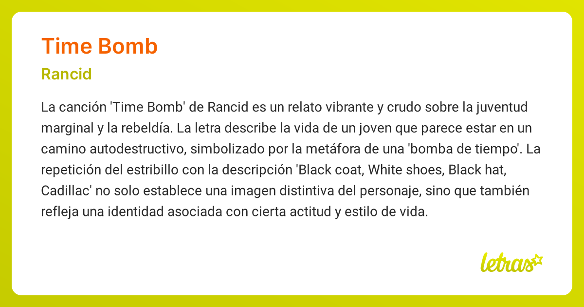 Significado de la canción TIME BOMB (Rancid) - LETRAS.COM