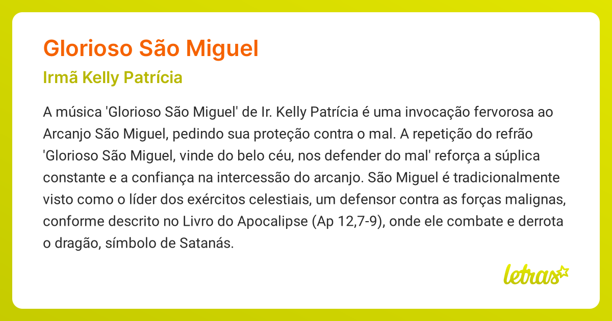 Significado da música GLORIOSO SÃO MIGUEL (Irmã Kelly Patrícia ...