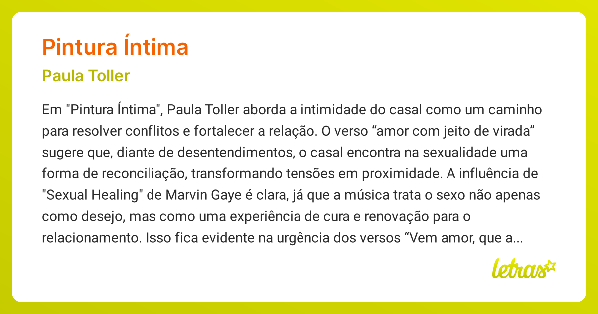 Significado da música PINTURA ÍNTIMA (Paula Toller) - LETRAS.MUS.BR