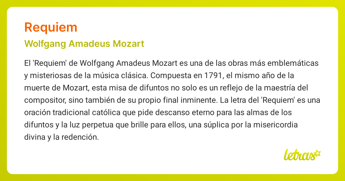 Significado de la canción REQUIEM (Wolfgang Amadeus Mozart) - LETRAS.COM