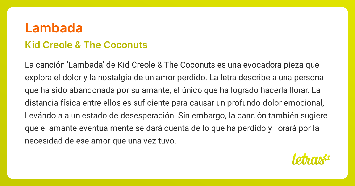 Significado de la canción LAMBADA (Kid Creole & The Coconuts) - LETRAS.COM