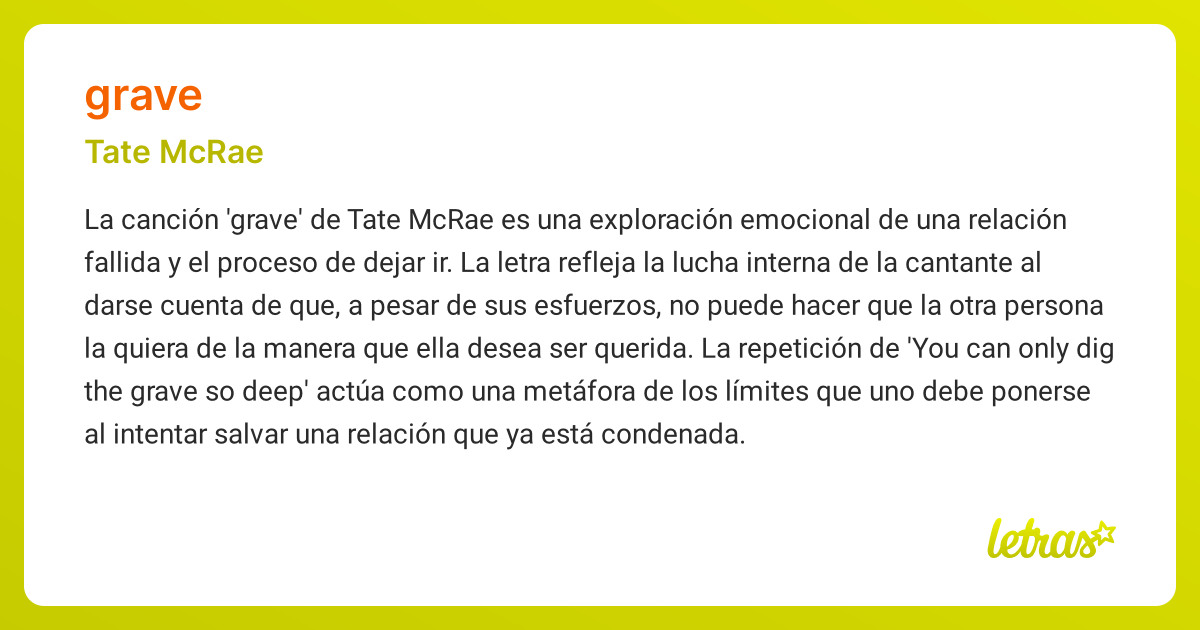 Significado de la canción GRAVE (Tate McRae) - LETRAS.COM