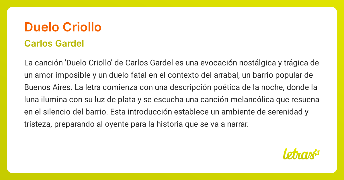Significado de la canción DUELO CRIOLLO (Carlos Gardel) - LETRAS.COM