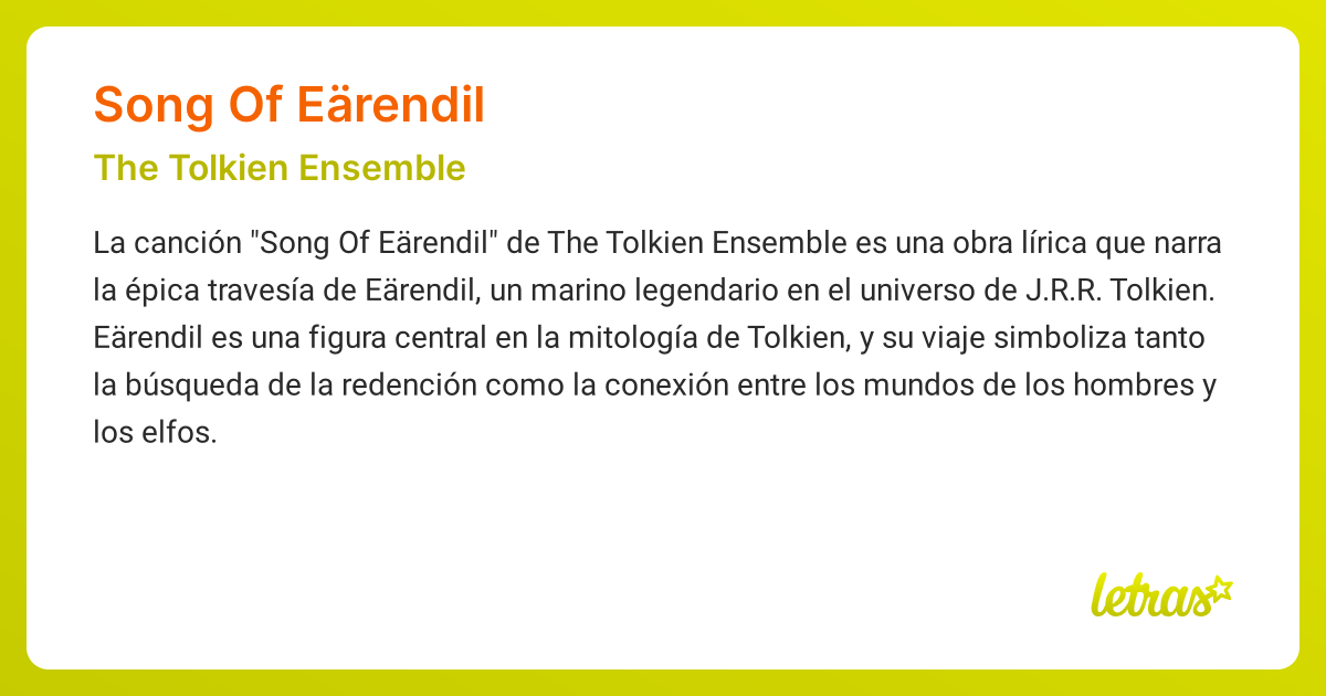 Significado de la canción SONG OF EÄRENDIL (The Tolkien Ensemble ...