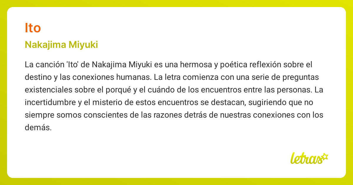 Significado de la canción ITO (Nakajima Miyuki) - LETRAS.COM