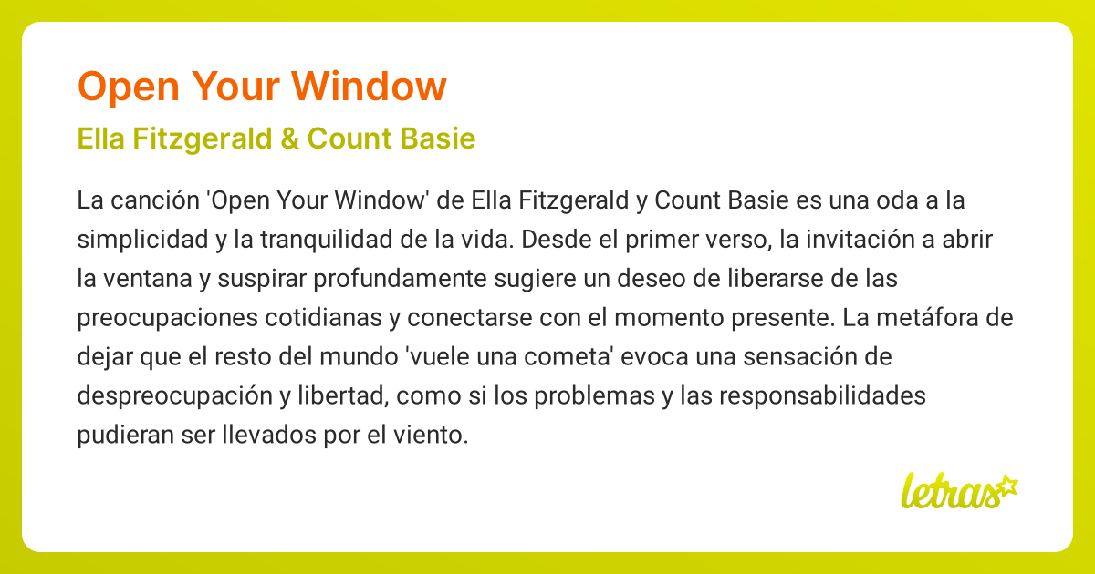 Significado de la canción OPEN YOUR WINDOW (Ella Fitzgerald & Count ...