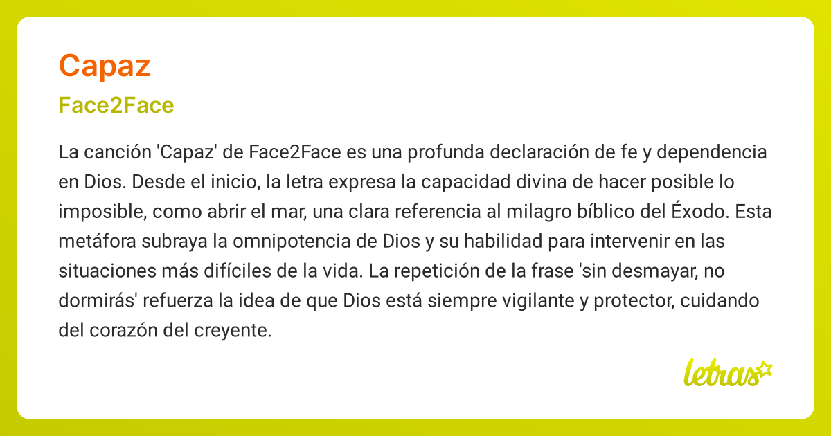 Significado de la canción CAPAZ (Face2Face) - LETRAS.COM