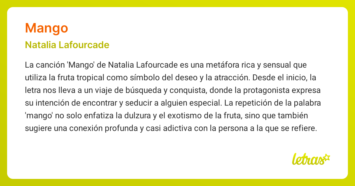 Significado de la canción MANGO (Natalia Lafourcade) - LETRAS.COM