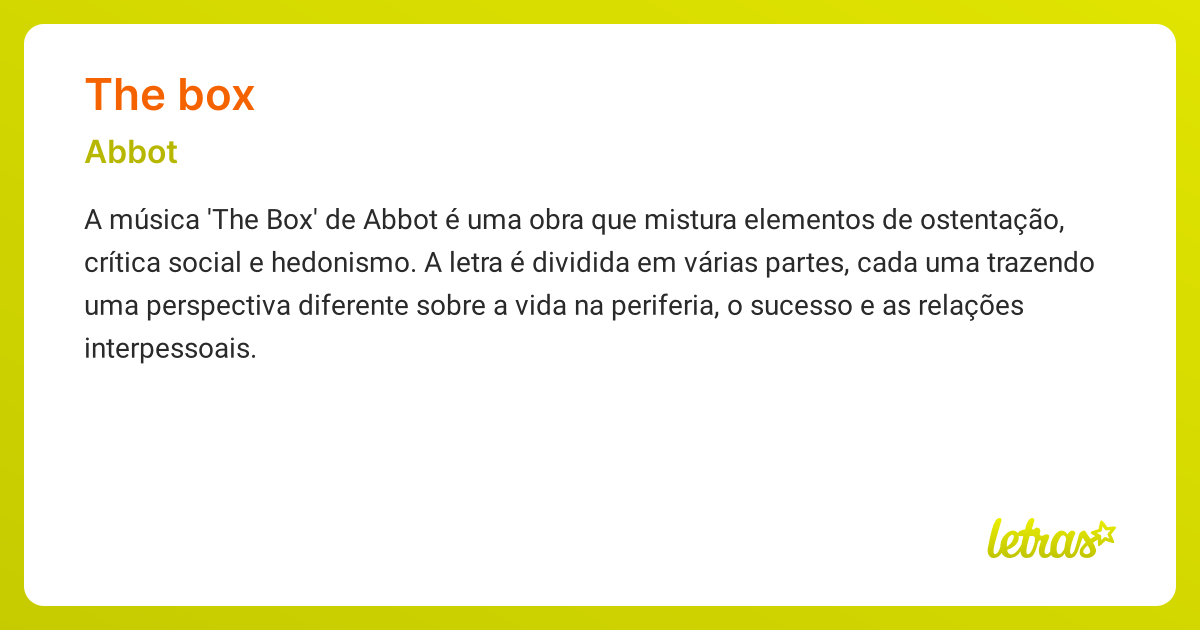 Significado da música THE BOX (Abbot) - LETRAS.MUS.BR