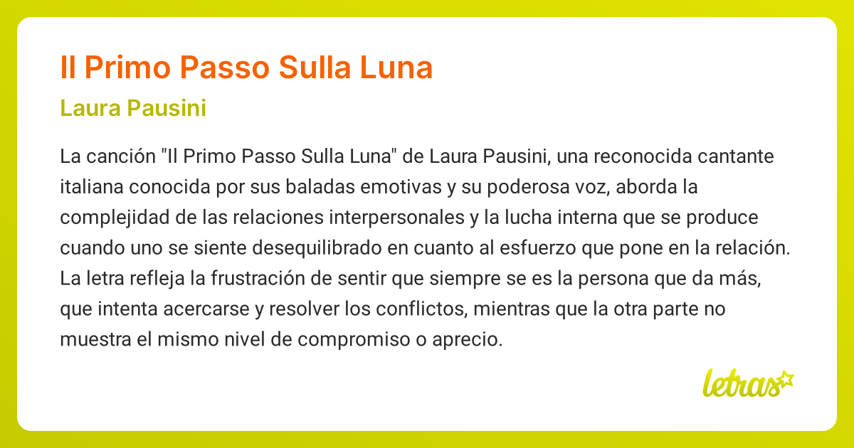 Significado de la canción IL PRIMO PASSO SULLA LUNA (Laura Pausini ...