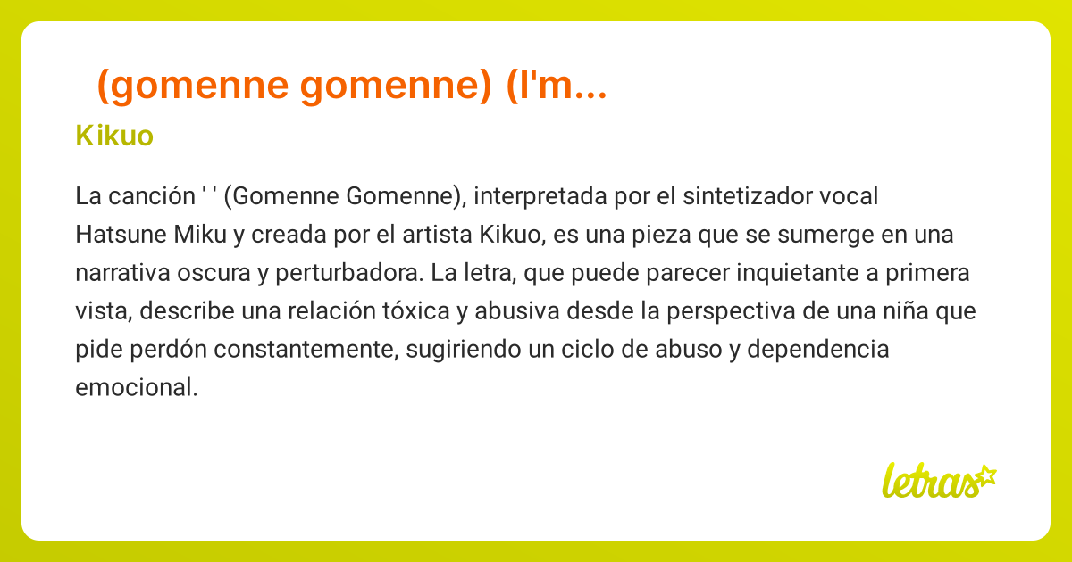 Significado de la canción ごめんね ごめんね (gomenne gomenne) (I'm Sorry, I'm ...