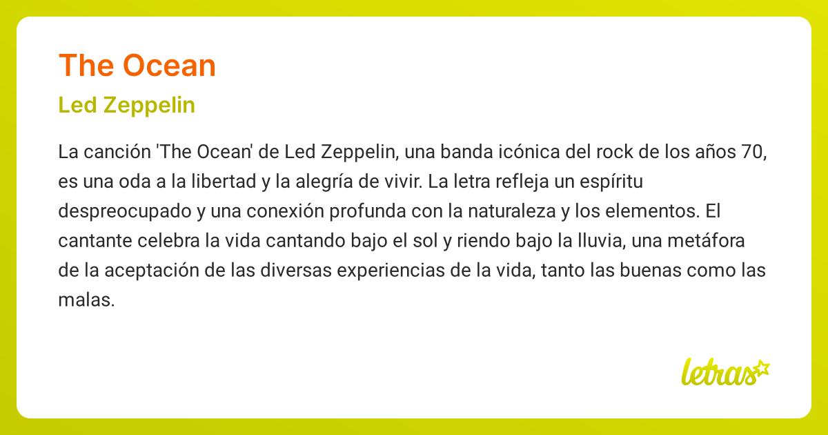 Significado de la canción THE OCEAN (Led Zeppelin) - LETRAS.COM