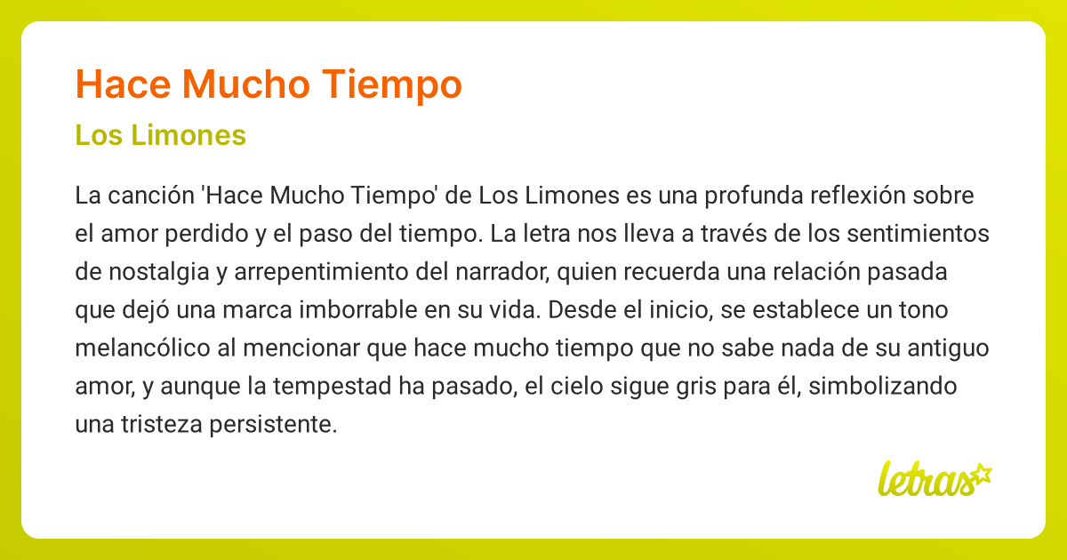 Significado de la canción HACE MUCHO TIEMPO (Los Limones) - LETRAS.COM
