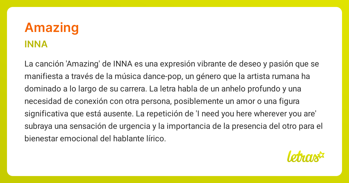 Significado de la canción AMAZING (INNA) - LETRAS.COM