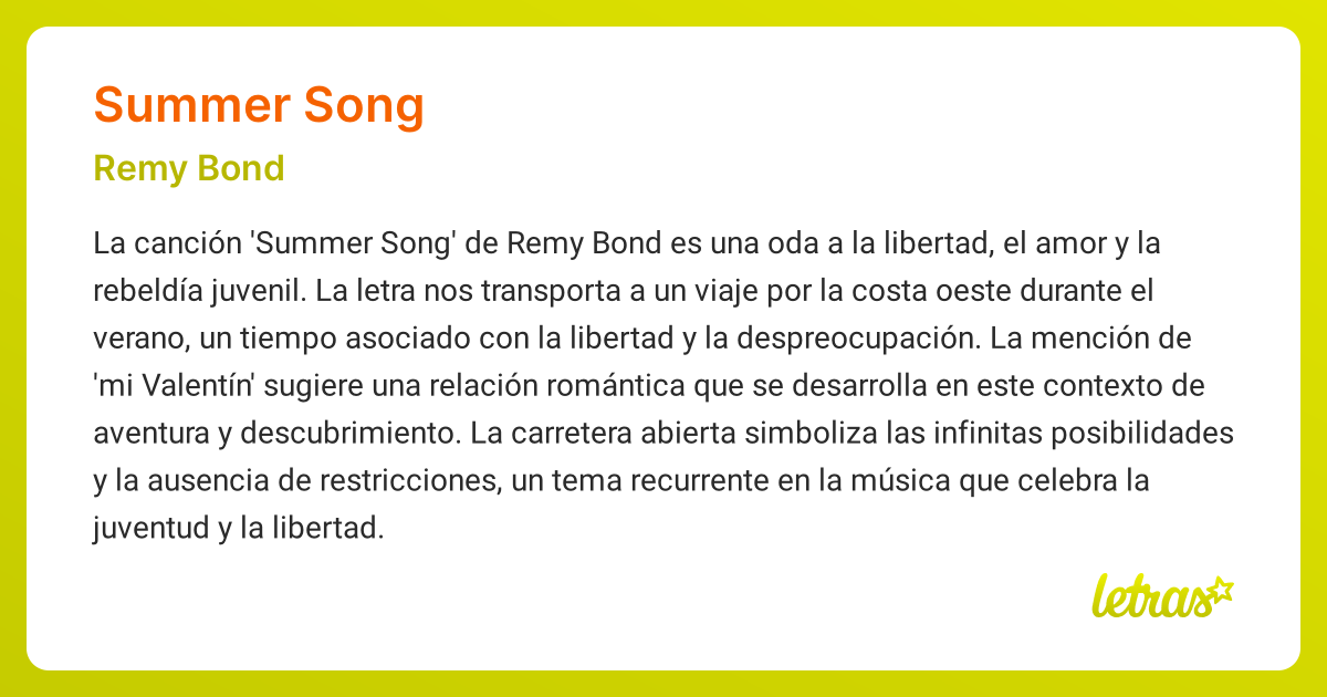 Significado de la canción SUMMER SONG (Remy Bond) - LETRAS.COM