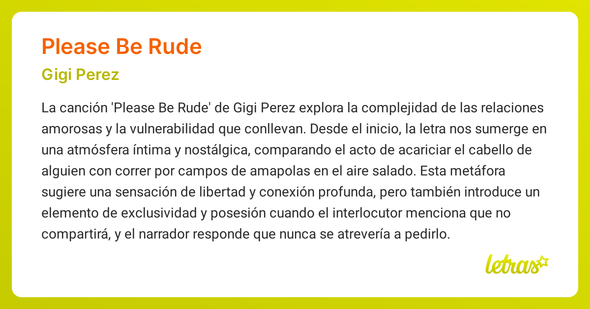 Significado de la canción PLEASE BE RUDE (Gigi Perez) - LETRAS.COM