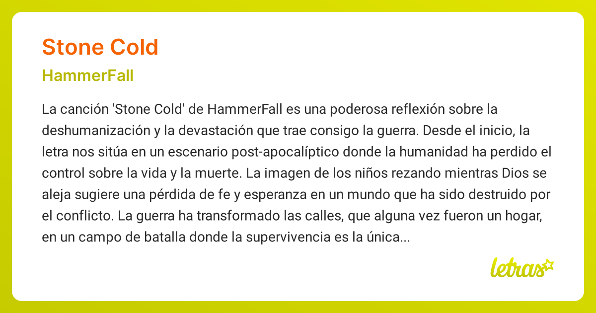 Significado de la canción STONE COLD (HammerFall) - LETRAS.COM