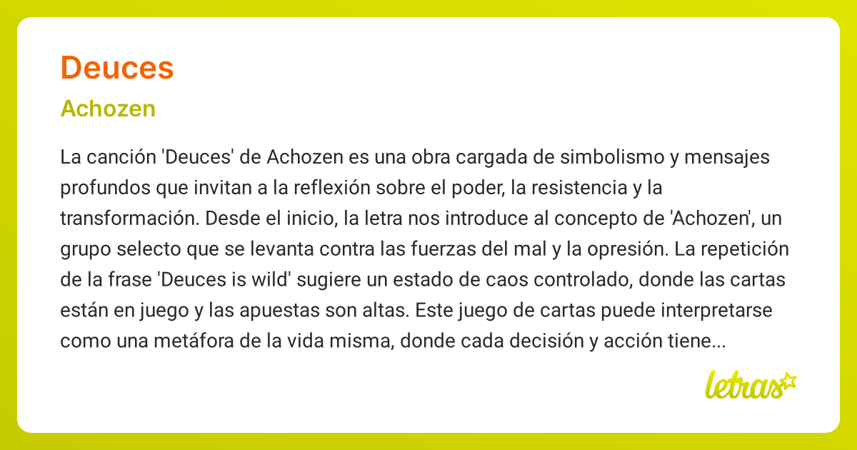 Significado de la canción DEUCES (Achozen) - LETRAS.COM