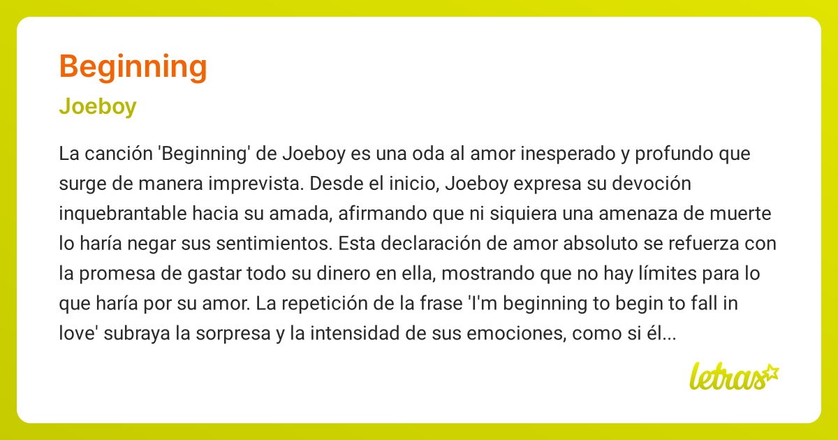 Significado de la canción BEGINNING (Joeboy) - LETRAS.COM