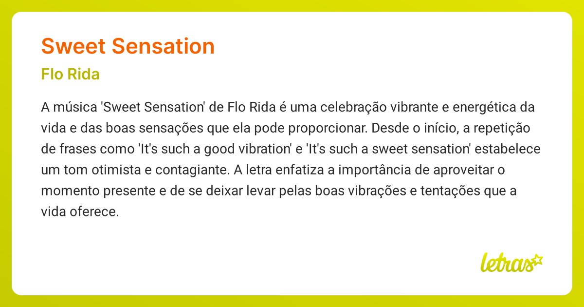 Significado da música SWEET SENSATION (Flo Rida) - LETRAS.MUS.BR