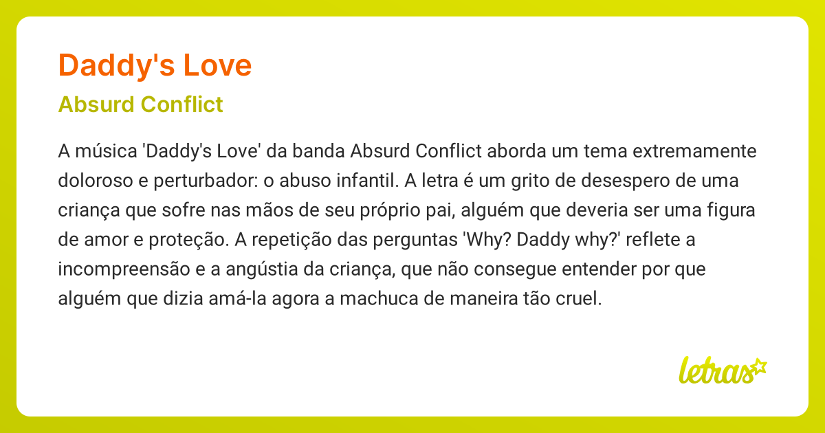 Significado da música DADDY'S LOVE (Absurd Conflict) - LETRAS.MUS.BR