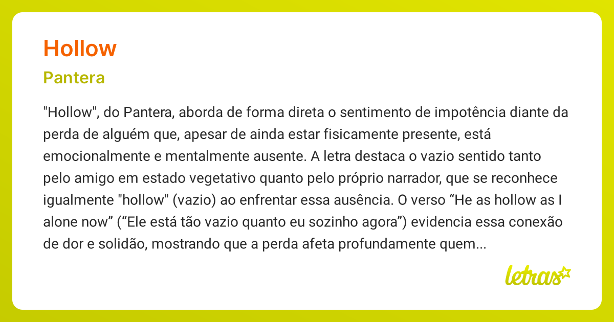 Significado da música HOLLOW (Pantera) - LETRAS.MUS.BR