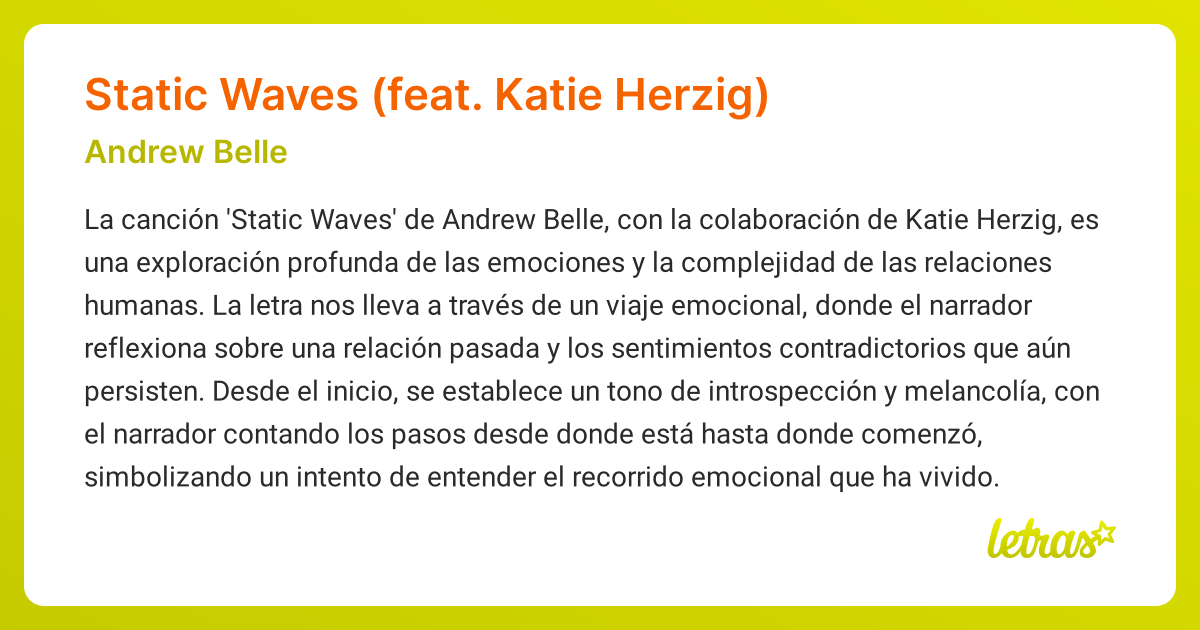 Significado de la canción Static Waves (feat. Katie Herzig) (Andrew Belle) - LETRAS.COM