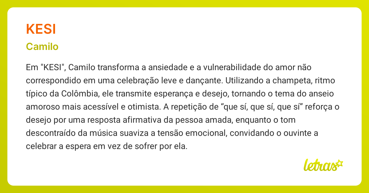 Significado da música KESI (Camilo) - LETRAS.MUS.BR