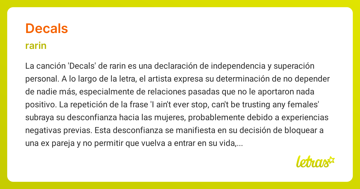 Significado de la canción DECALS (rarin) - LETRAS.COM