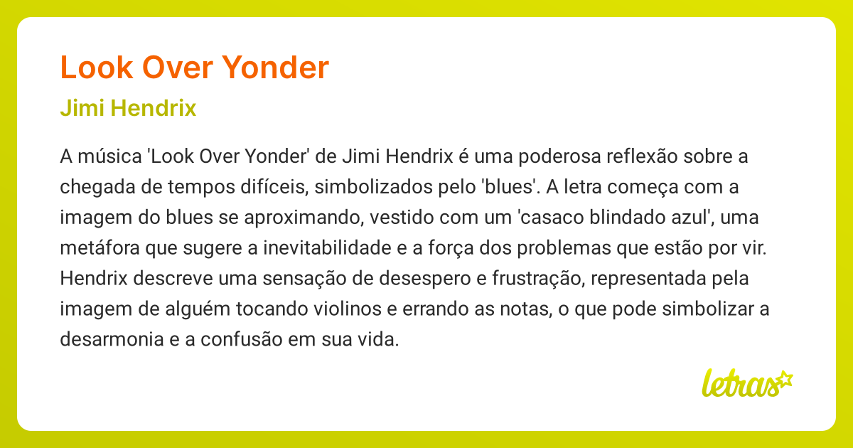 Significado da música LOOK OVER YONDER (Jimi Hendrix) - LETRAS.MUS.BR