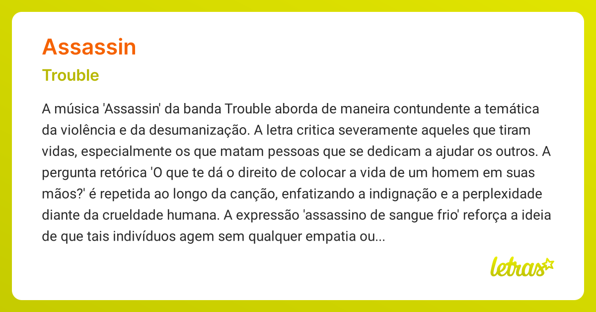 Significado da música ASSASSIN (Trouble) - LETRAS.MUS.BR