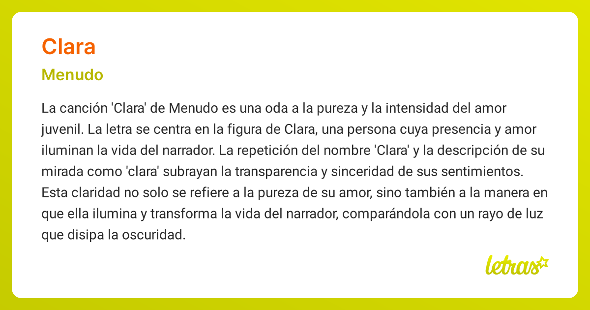 Significado de la canción CLARA (Menudo) - LETRAS.COM