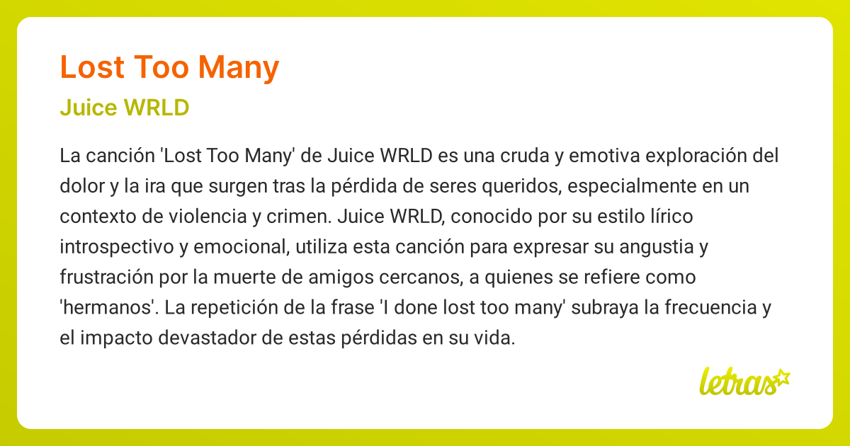 Significado de la canción LOST TOO MANY (Juice WRLD) - LETRAS.COM