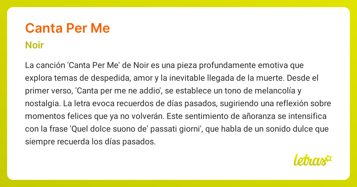 Significado de la canción CANTA PER ME (Noir) - LETRAS.COM