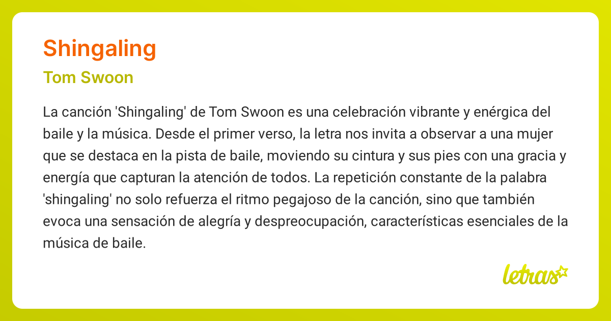 Significado de la canción SHINGALING (Tom Swoon) - LETRAS.COM